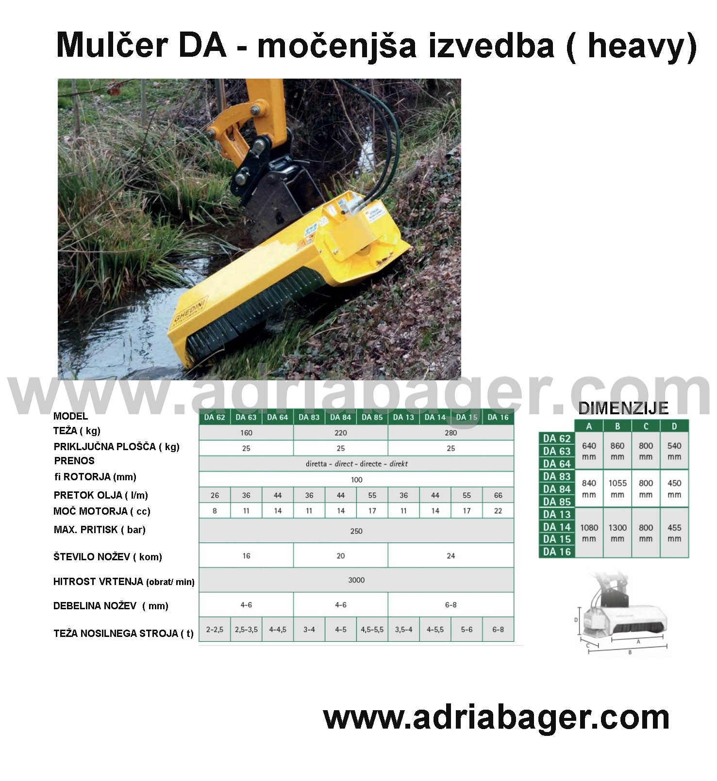 Za 3.5-4t, močnejša izvedba, mulčer DA13 - Adriabager